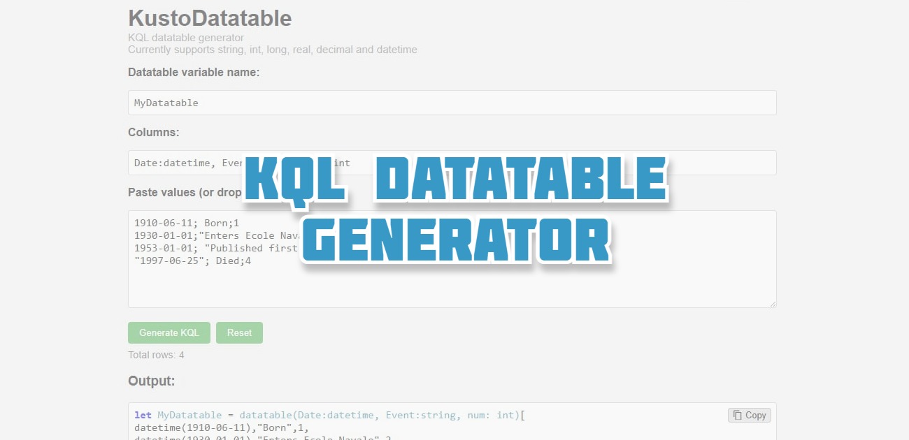KQL datatable generator - Wilko van de Velde